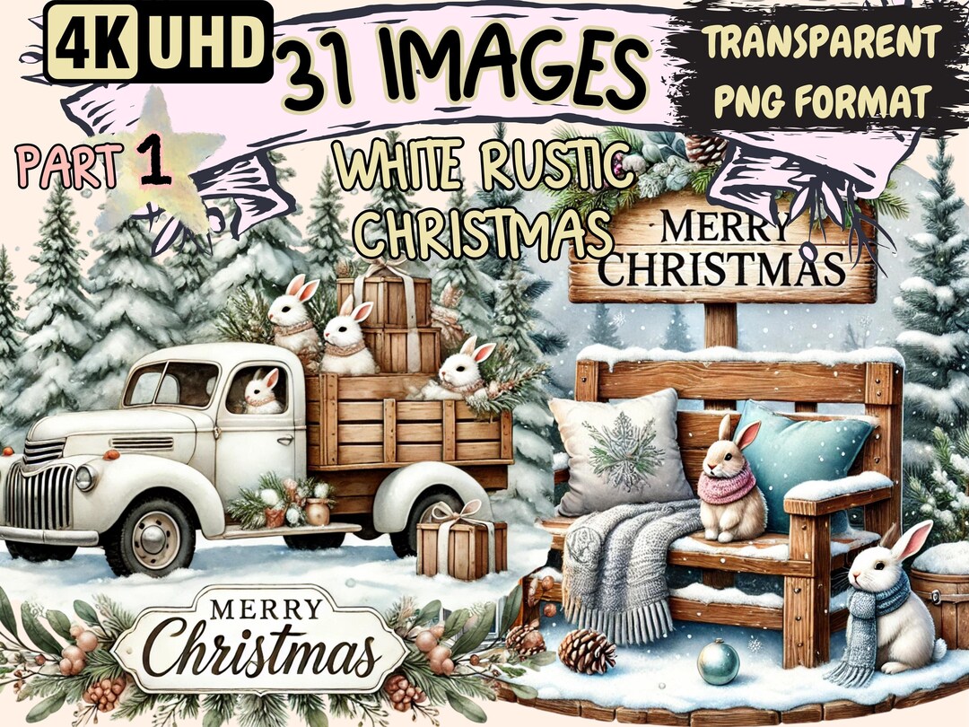 White Rustic Christmas Clipart – Farmhouse Holiday Graphics (PNG ...