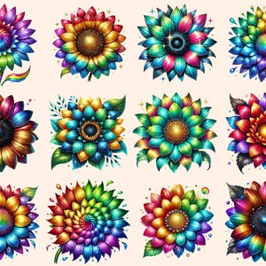 Rainbow Sunflowers Clipart - 23 PNG Floral Illustrations (digital ...