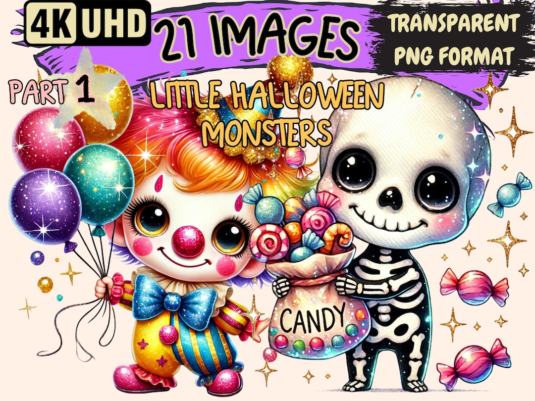 Little Halloween Monsters Clipart - 21 PNG Cute Spooky Illustrations ...