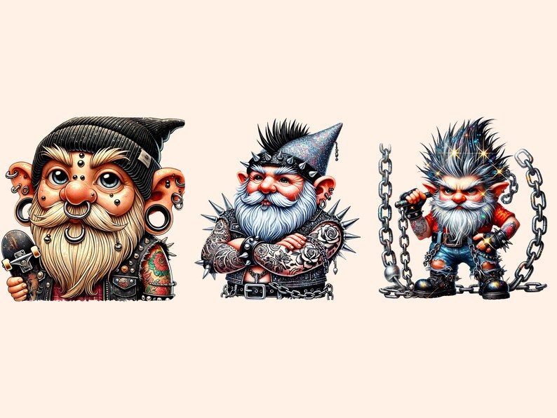 Punk Gnomes Clipart – 27 Edgy Rock Art PNG Illustrations (digital ...