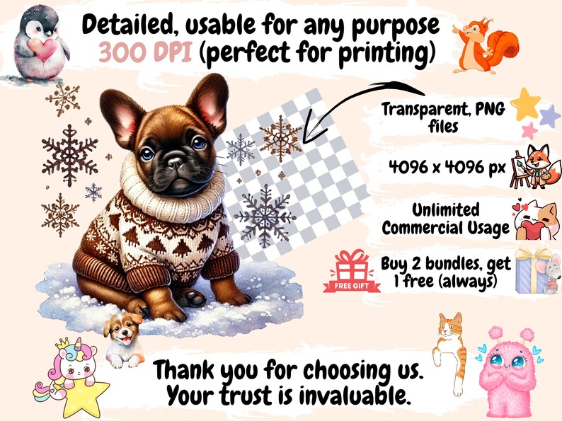 Christmas French Bulldog Clipart – Festive Holiday Dog Illustrations ...