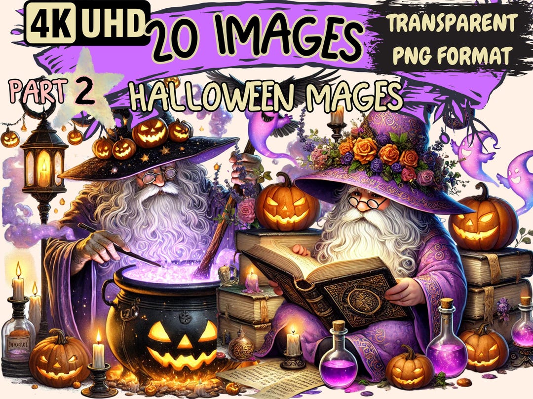 Halloween Mages (P2) Clipart - 20 PNG Spooky Mage Graphics, Magic ...