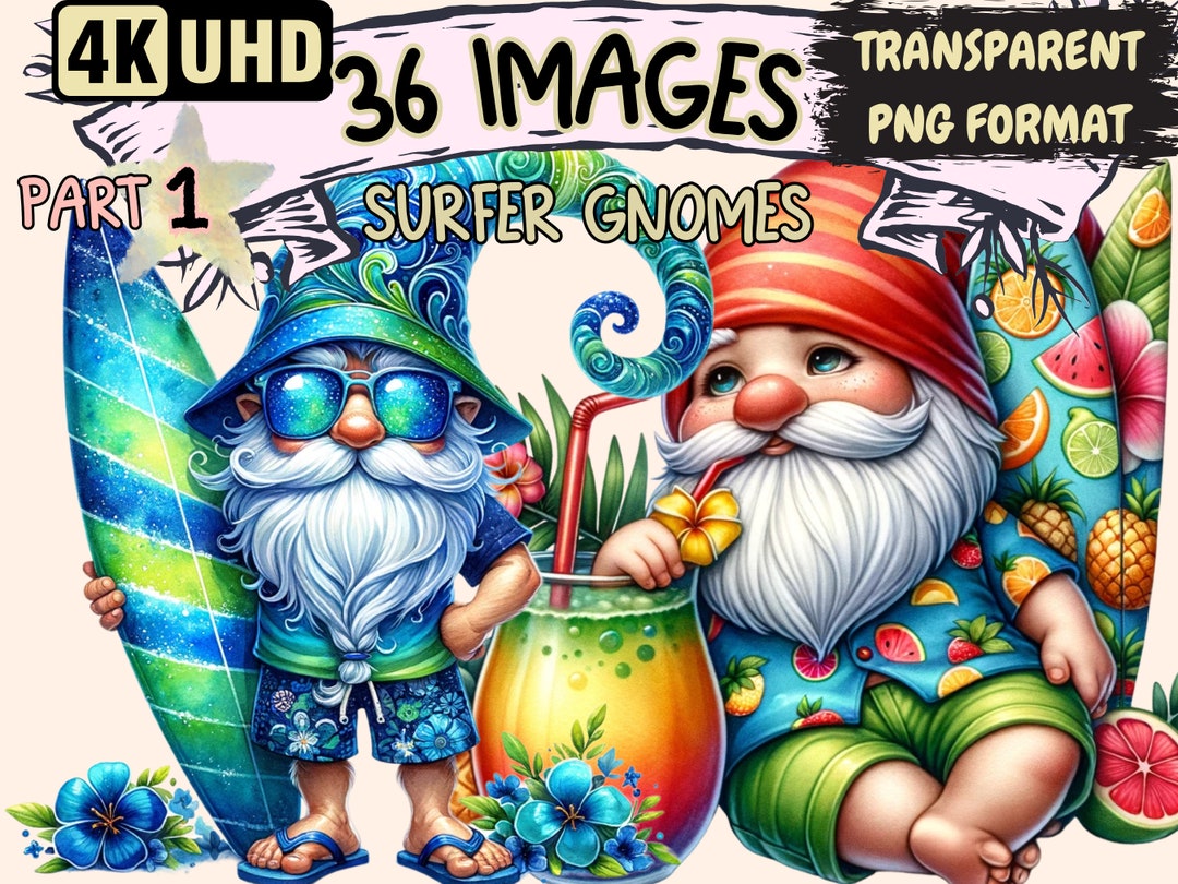 Surfer Gnomes Clipart – Beach Surfboard PNG Graphics (digital Download ...