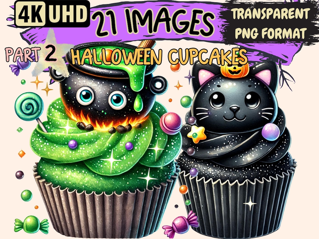 Halloween Cupcakes (P2) Clipart - 21 PNG Spooky Dessert Illustrations ...