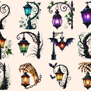 Halloween Streetlights Clipart - 26 PNG Spooky Lamp Post Illustrations ...