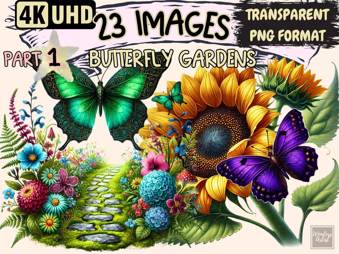 Butterfly Gardens Clipart - 23 Floral Winged PNG Graphics (digital ...