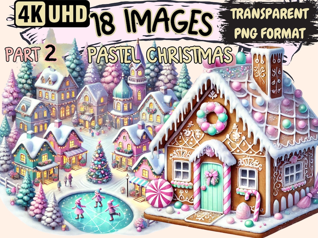 Pastel Christmas (P2) Clipart - 18 PNG Soft Holiday Graphics, Cute ...