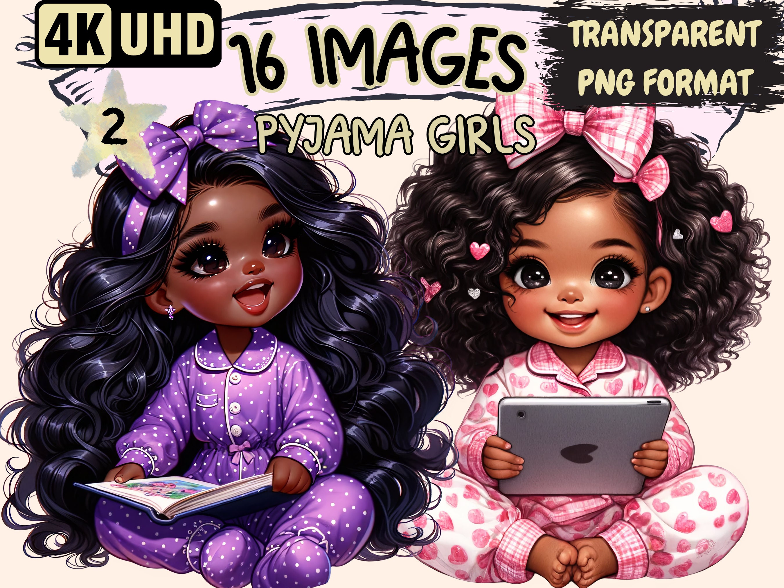 Pyjama Girls (P2) Clipart - 16 PNG Cute Adorable Girl Graphics, Sweet ...
