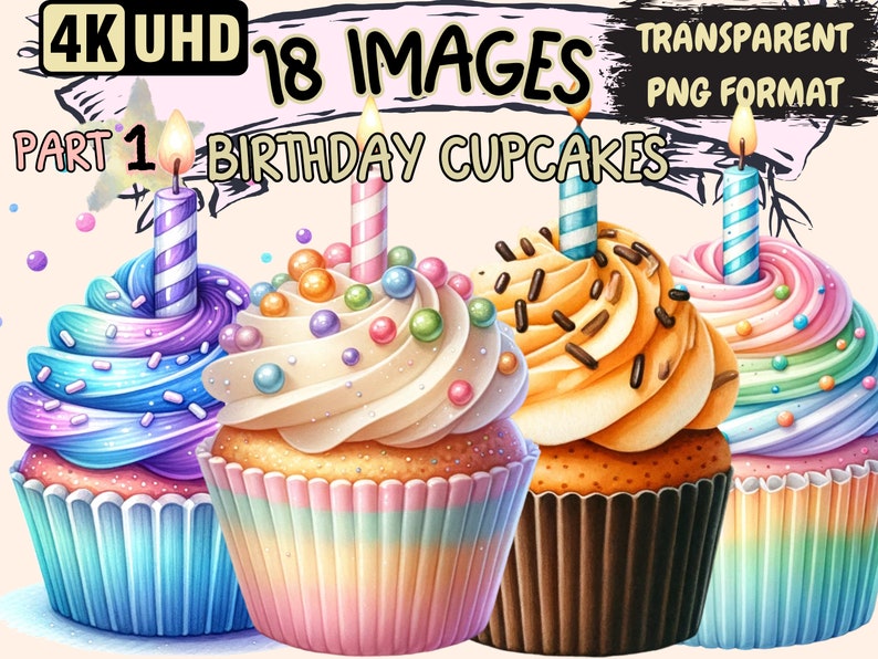 Birthday Cupcakes Clipart 18 PNG Festive Cupcake Graphics, Celebration ...