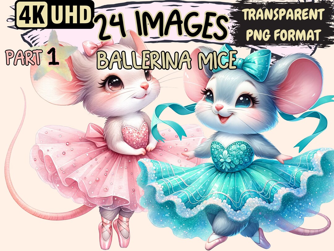 Ballerina Mice Clipart - 24 PNG Adorable Mouse Graphics, Ballet ...