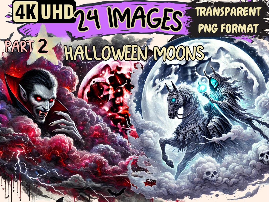 Halloween Moons (P2) Clipart - 24 PNG Spooky Moon Graphics, Witchy Moon ...