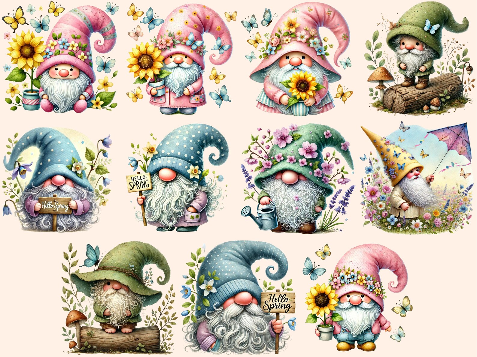 Floral Spring Gnomes Clipart – Garden PNG Graphics (digital Download ...
