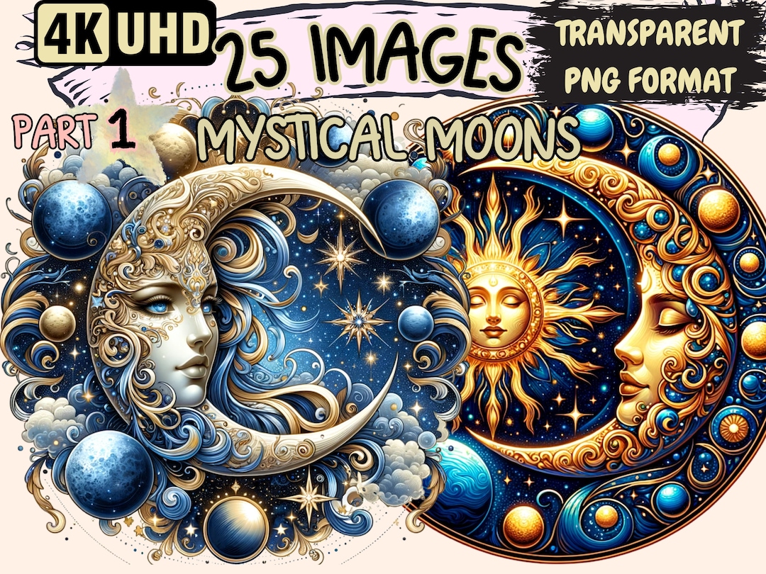 Mystical Moons Clipart - 25 PNG Enigmatic Moon Graphics, Celestial ...
