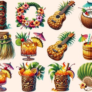Hawaiian Luau (P2) Clipart - 30 PNG Tropical Summer Party Graphics ...