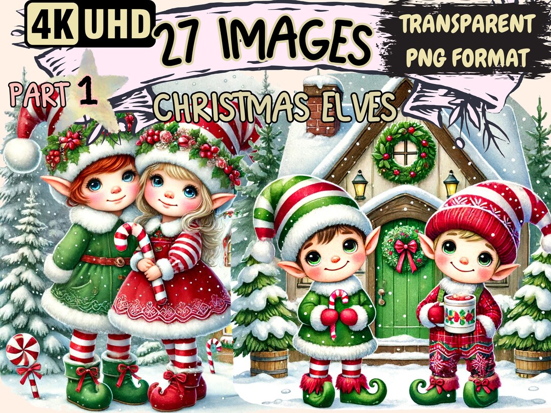 Christmas Elves Clipart – 27 Festive PNG Graphics (digital Download) - Etsy