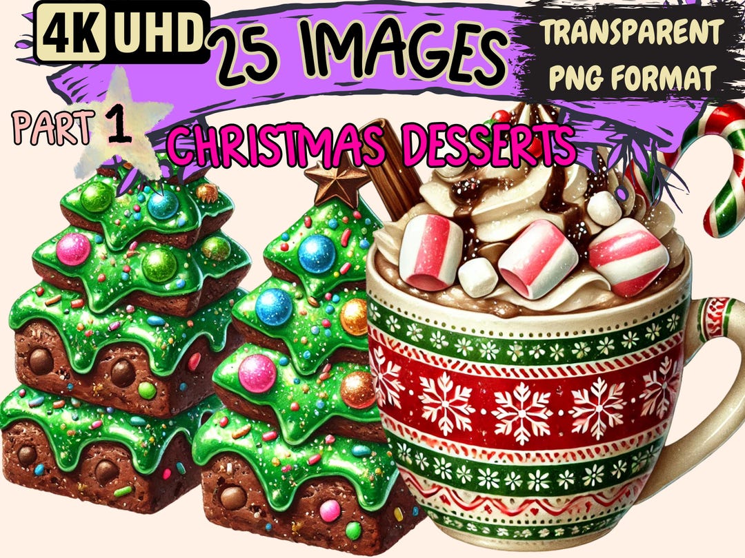 Christmas Desserts Clipart - 25 PNG Festive Sweet Treat Illustrations ...