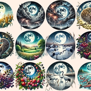 Full Buck Moon Clipart - 25 PNG Lunar Illustrations, Farmer's Almanac ...