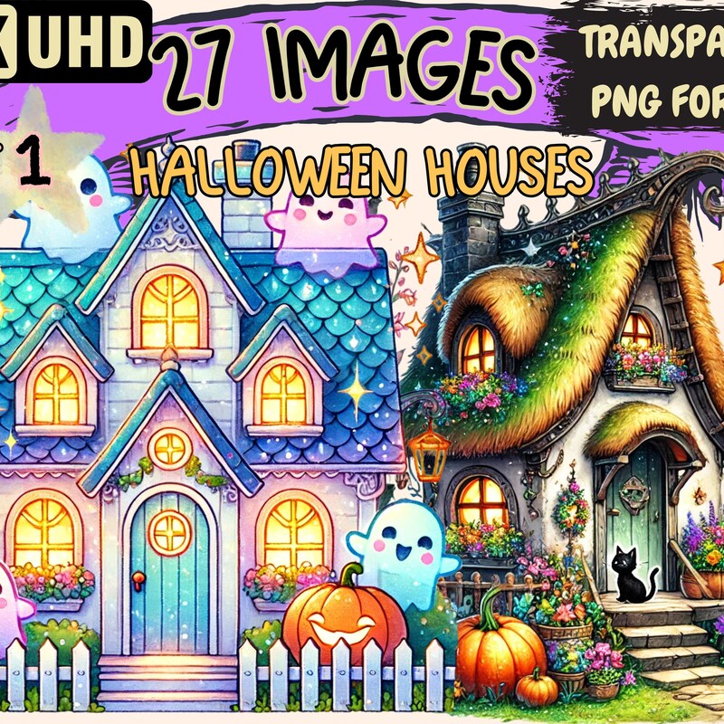 Spooky Houses Clipart - Etsy