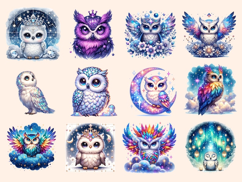 Glitter Owls Clipart – 28 Sparkling PNG Graphics, Commercial Use ...