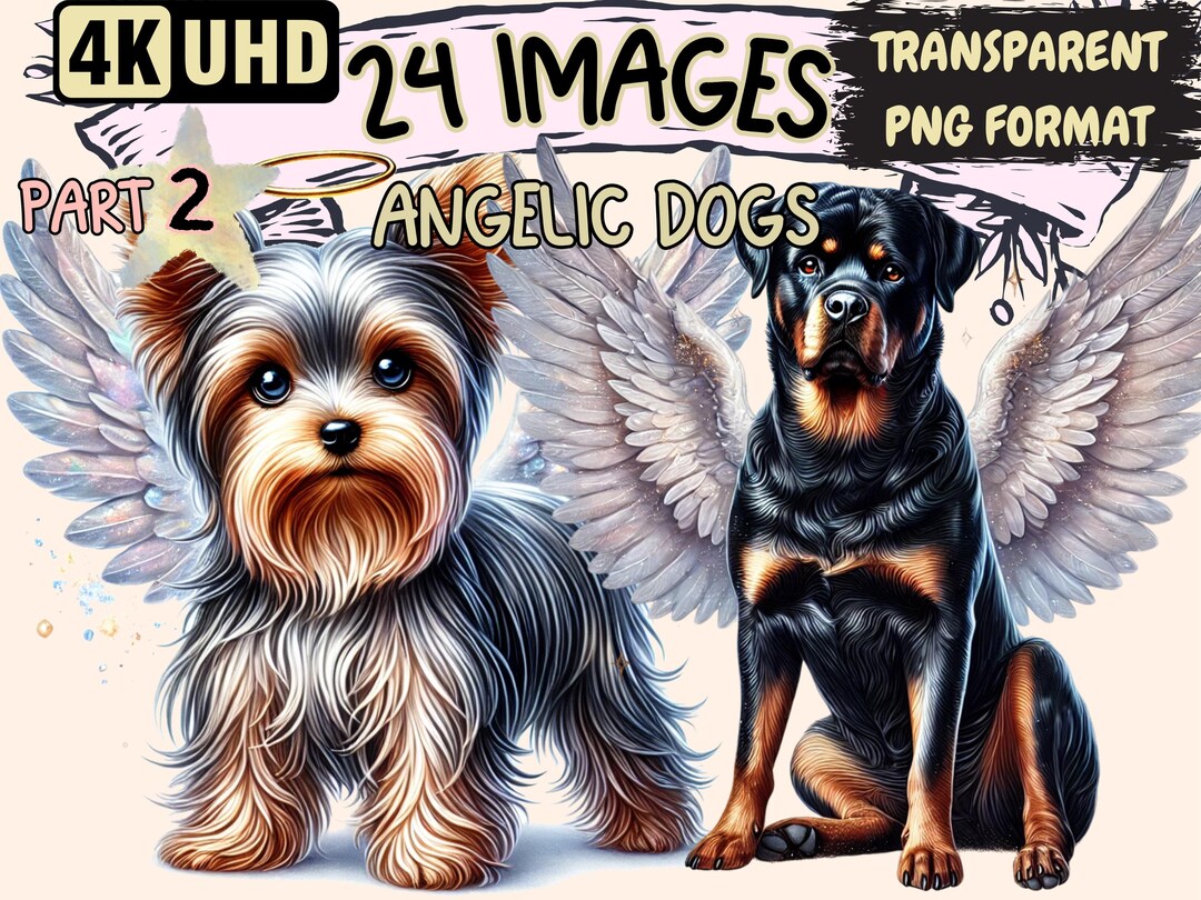 Angelic Dogs (P2) Clipart - 24 PNG Heavenly Puppies Illustrations ...