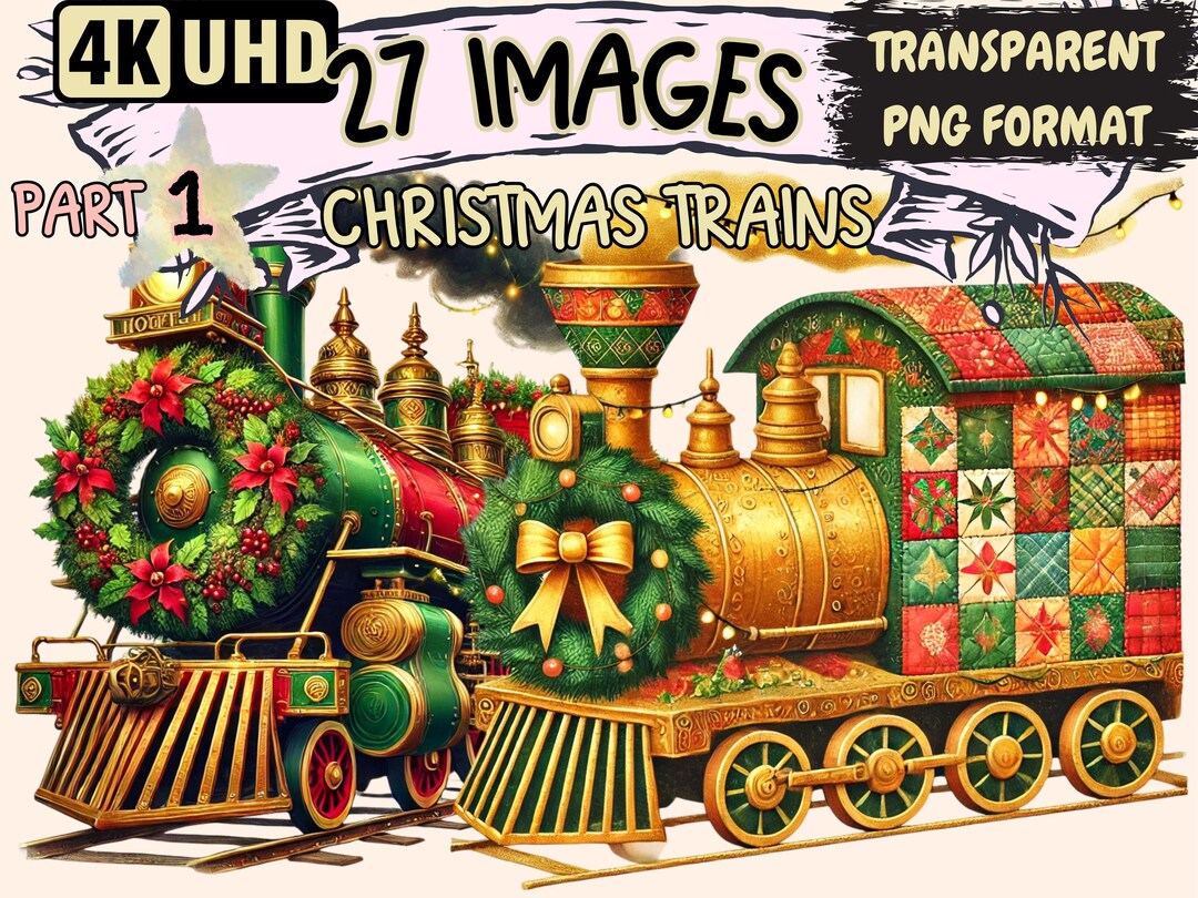 Christmas Trains Clipart – 27 Festive Holiday PNG Illustrations ...