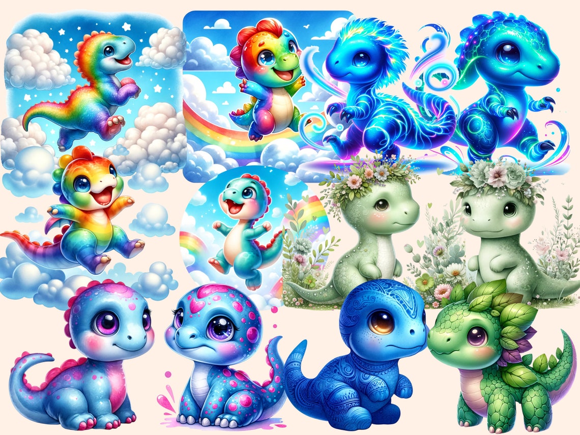 Baby Dinosaurs Clipart Bundle - 27 PNG Cute Adorable Dino Graphics ...