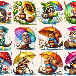 Rainy Day Animals Clipart – 30 PNG Illustrations (digital Download) - Etsy