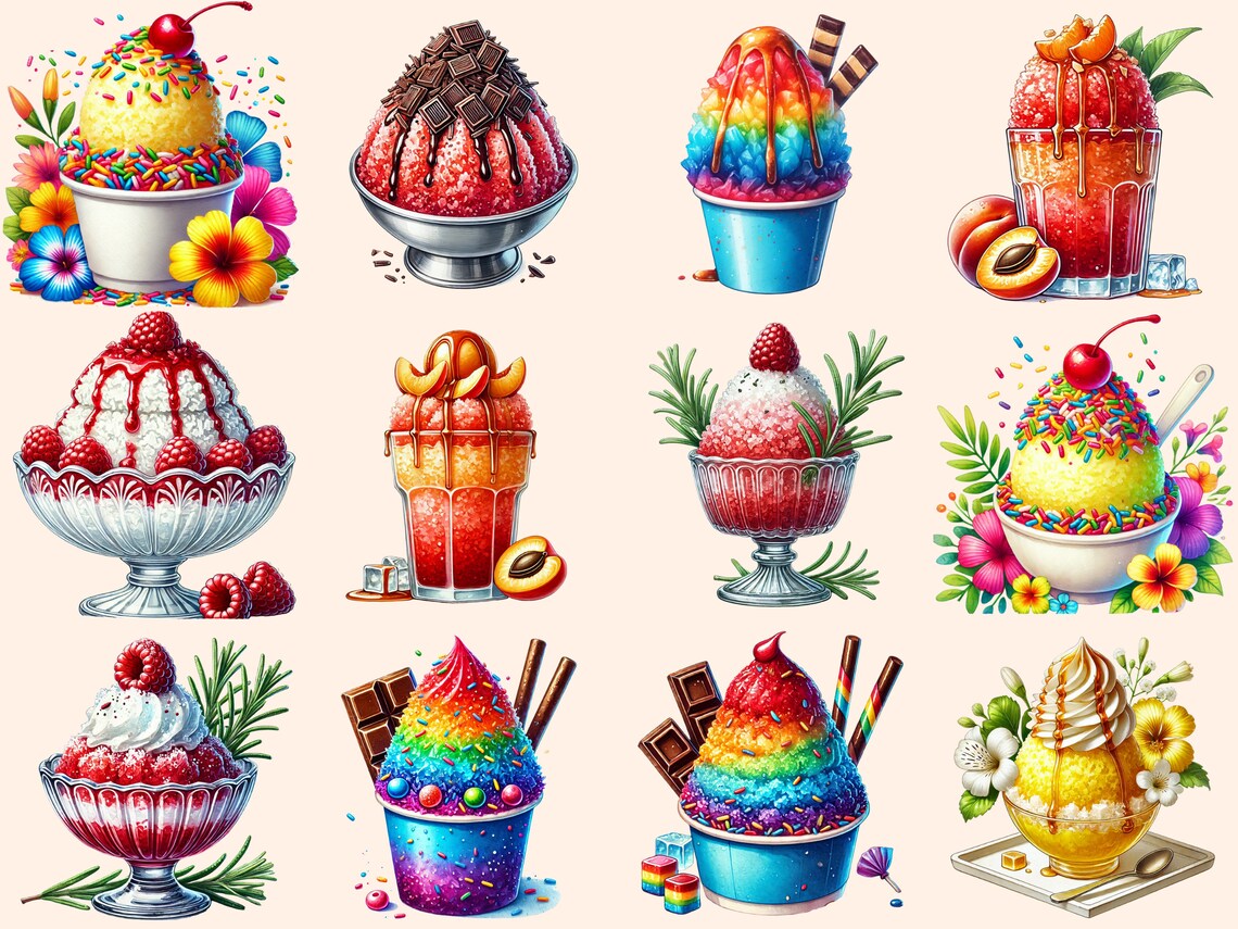 Shaved Ice Clipart – 25 PNG Frozen Dessert Illustrations (digital ...