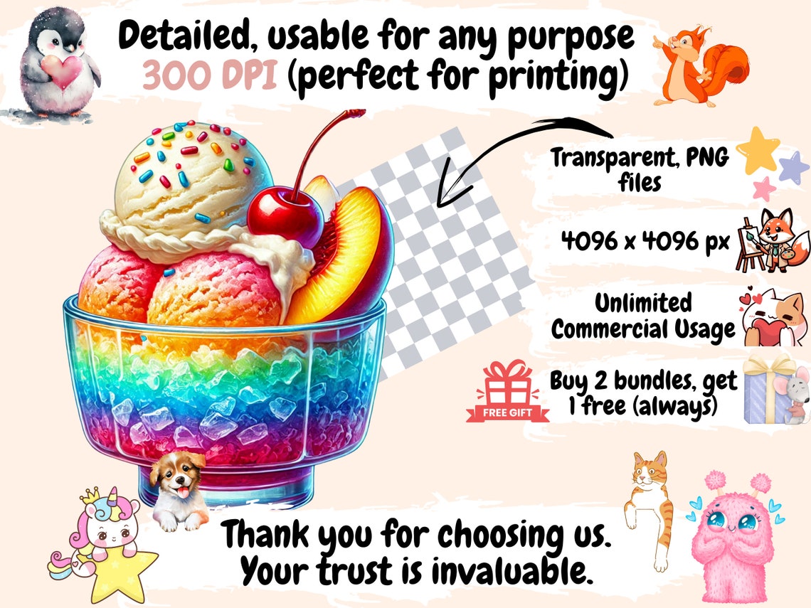 Shaved Ice Clipart – 23 PNG Summer Dessert Illustrations (digital ...