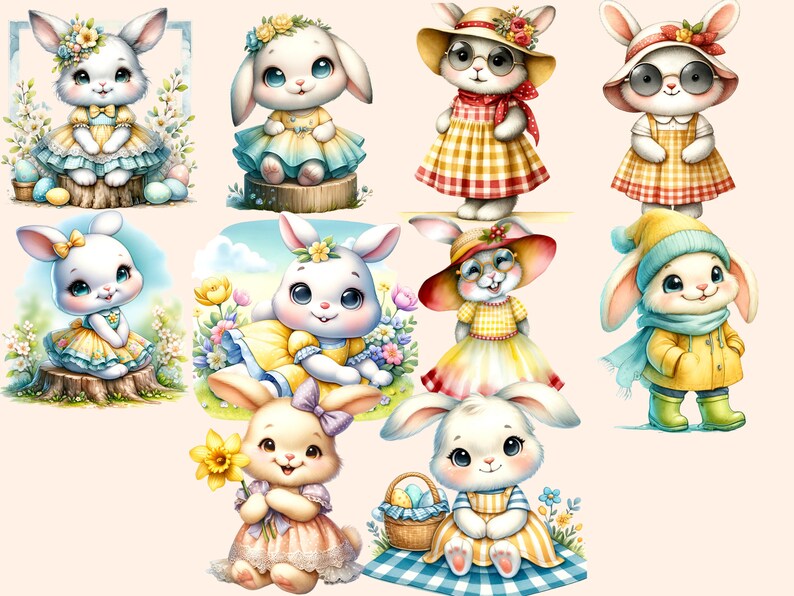 Bunnies Clipart - 22 PNG Cute Spring Bunny Graphics, Adorable Fluffy ...