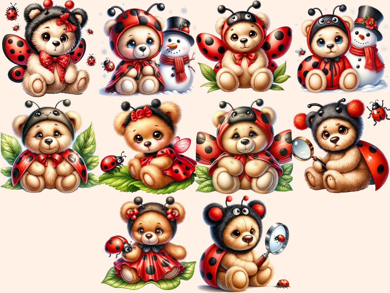 Ladybug Teddies Clipart 22 PNG Adorable Teddy Bear Graphics, Ladybug ...