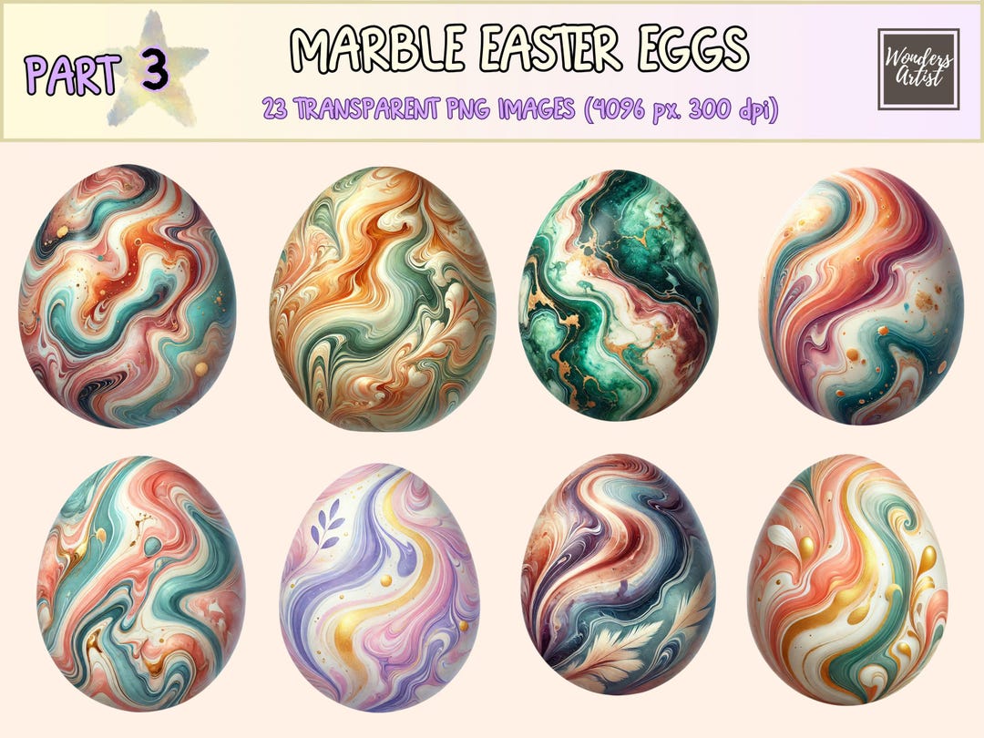 Marble Easter Eggs (P3) Clipart - 23 PNG Elegant Holiday Graphics, Swirled Egg Illustrations ...