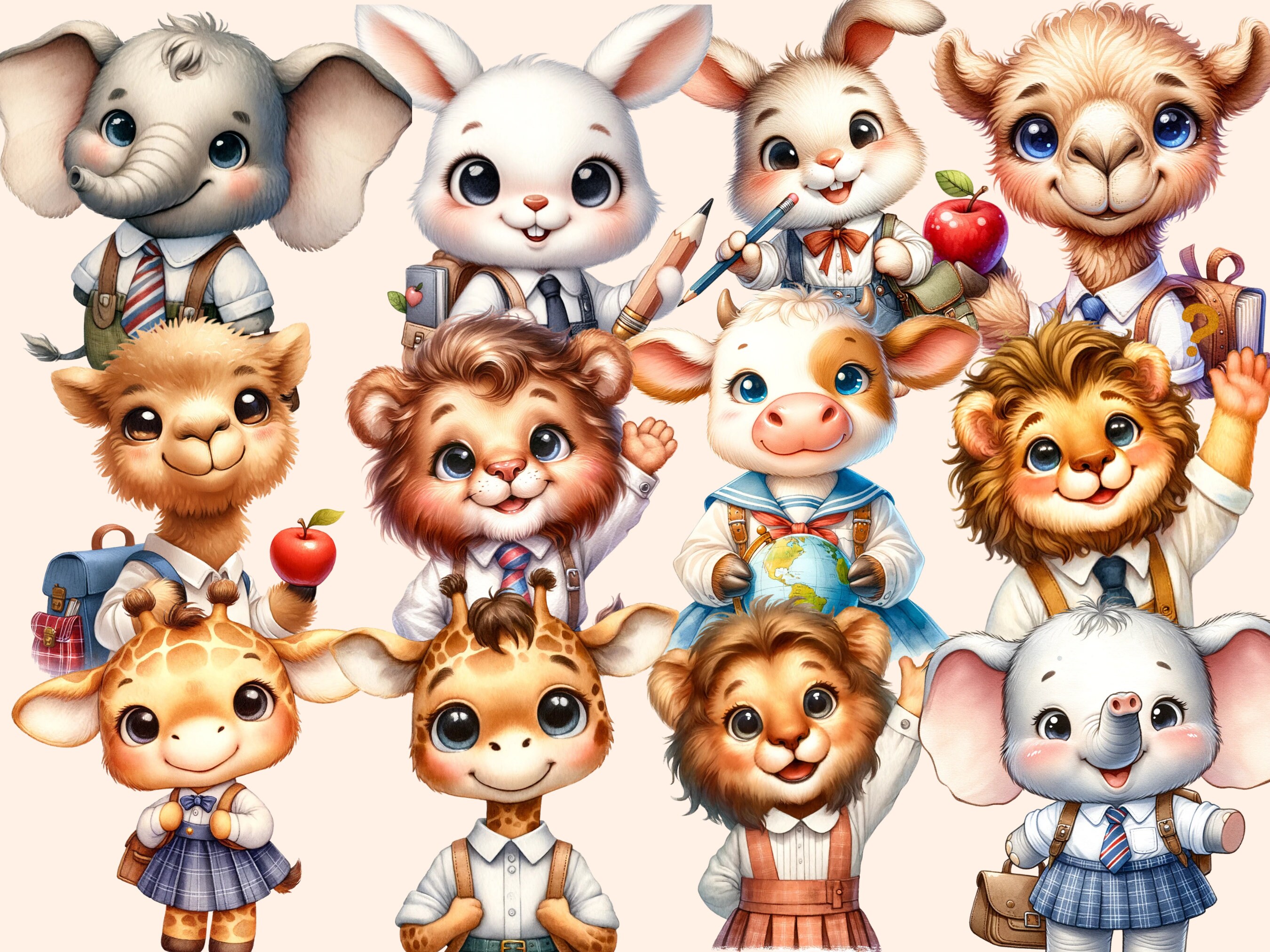 School Animals Clipart Bundle 20 PNG Educational Graphics, Cute Animal ...