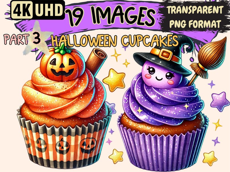 Halloween Cupcakes Clipart – 19 Spooky Dessert PNG Illustrations ...