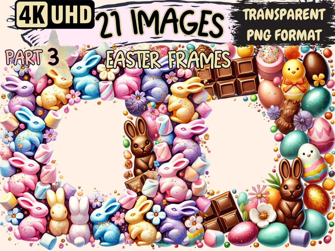 Easter Frames (P3) Clipart - 21 PNG Festive Frame Graphics, Spring ...