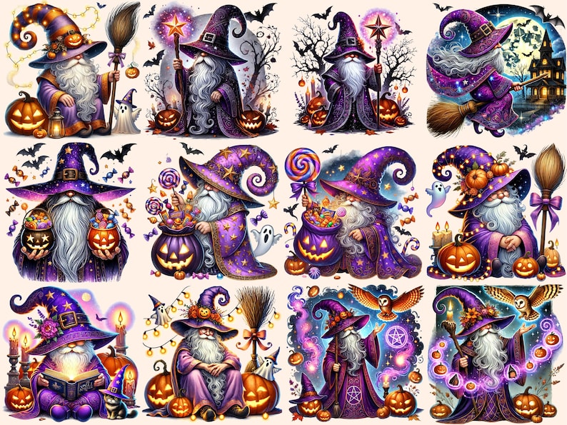 Halloween Mages Clipart – 22 Spooky Magic Sorcerer PNG Graphics ...