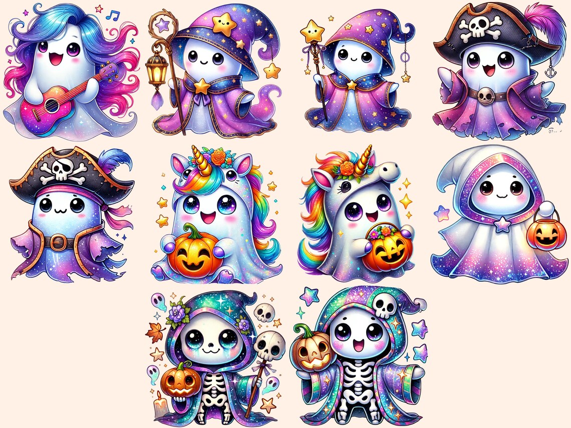 Cute Ghosts Clipart - 22 PNG Adorable Spooky Illustrations, Halloween ...