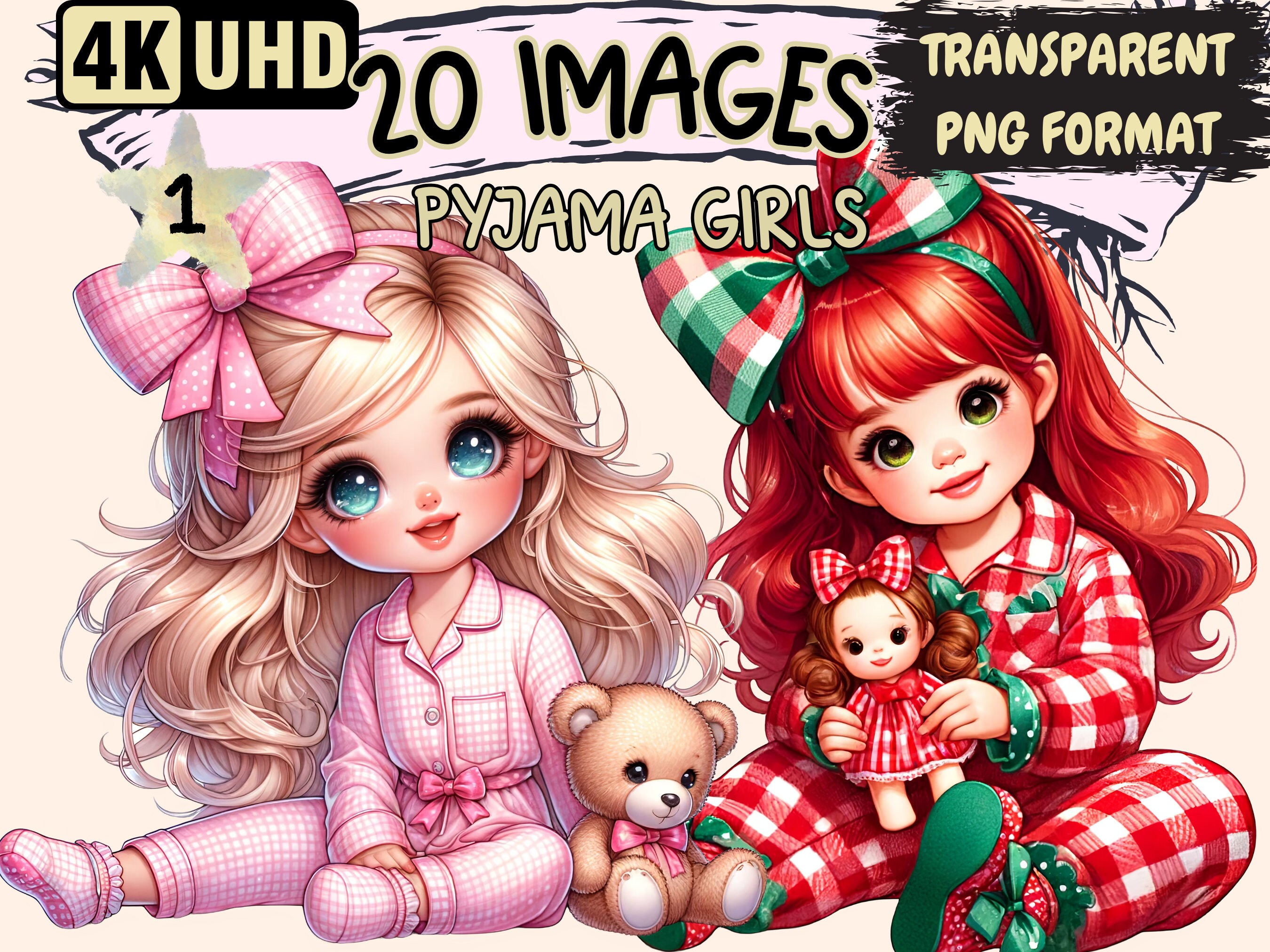 Pyjama Girls Clipart 20 PNG Cute Little Girl Graphics, Adorable Pyjamas ...