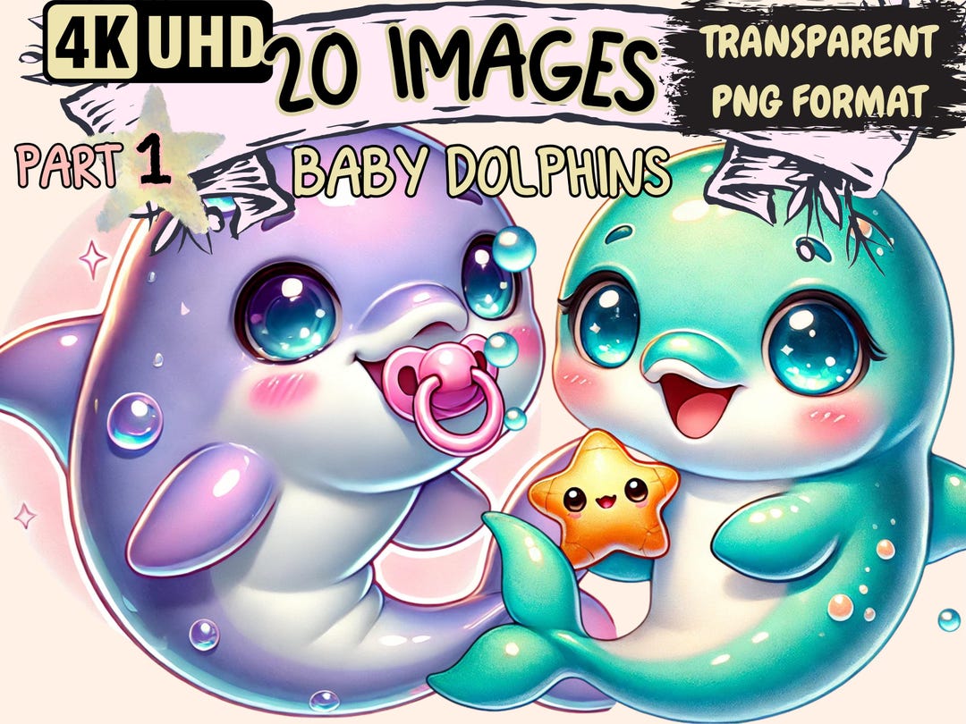 Baby Dolphins Clipart - 20 PNG Adorable Dolphin Illustrations, Ocean ...