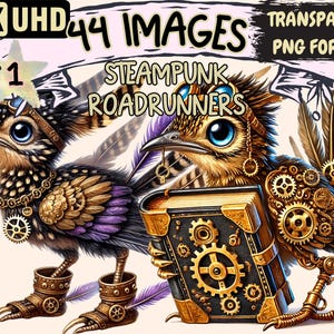 Steampunk Roadrunners Clipart - 44 PNG Mechanical Bird Illustrations ...
