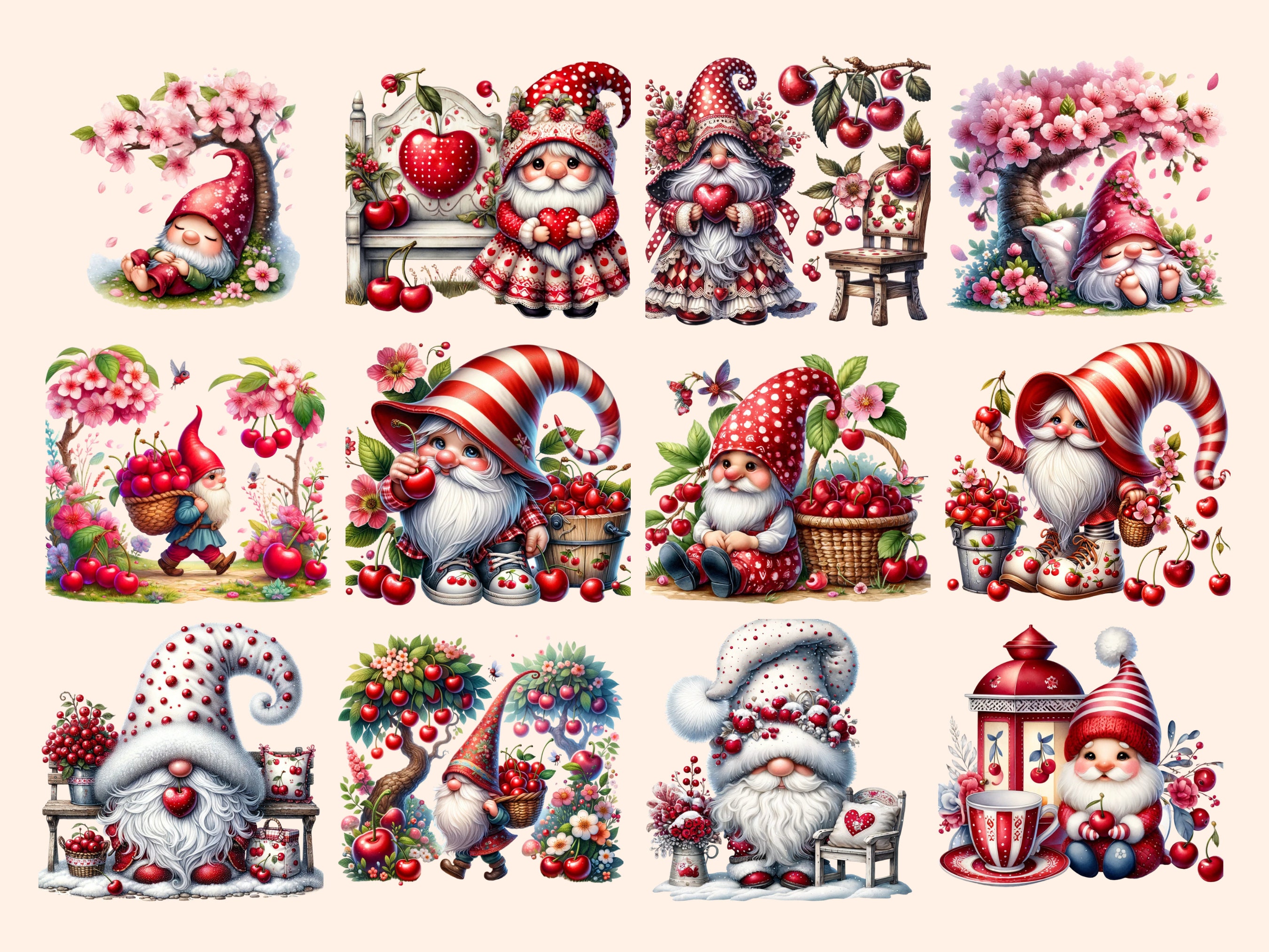 Cherry Gnomes Clipart Bundle 36 PNG Cherries Gnome Graphics, Adorable ...