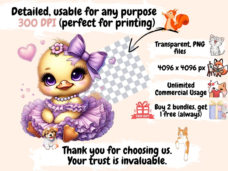 Girl Ducks Clipart: Adorable PNG Graphics (digital Download) - Etsy