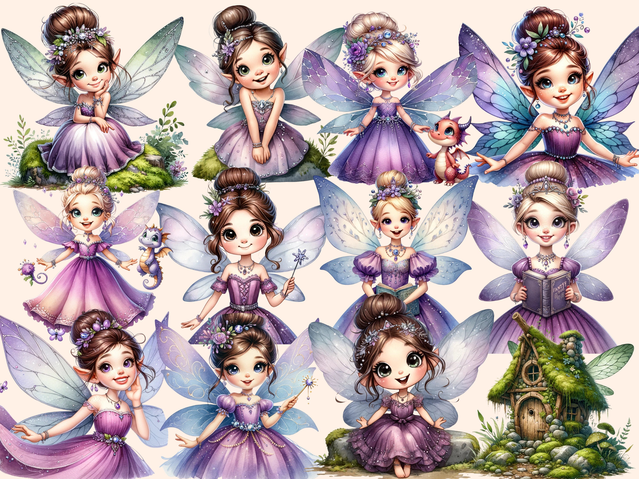 Purple Fairies Clipart – 19 Violet PNG Graphics, Fairytale Printables ...