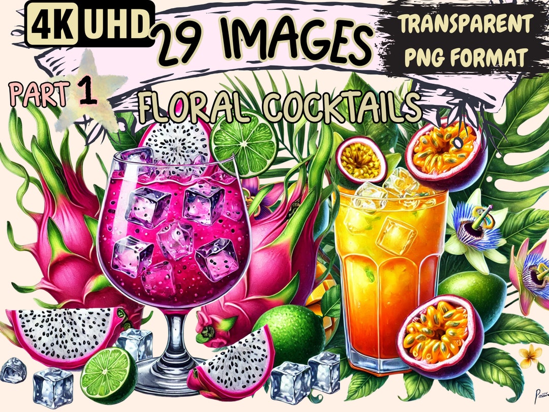 Floral Cocktails Clipart - 29 PNG Elegant Drink Graphics, Floral ...