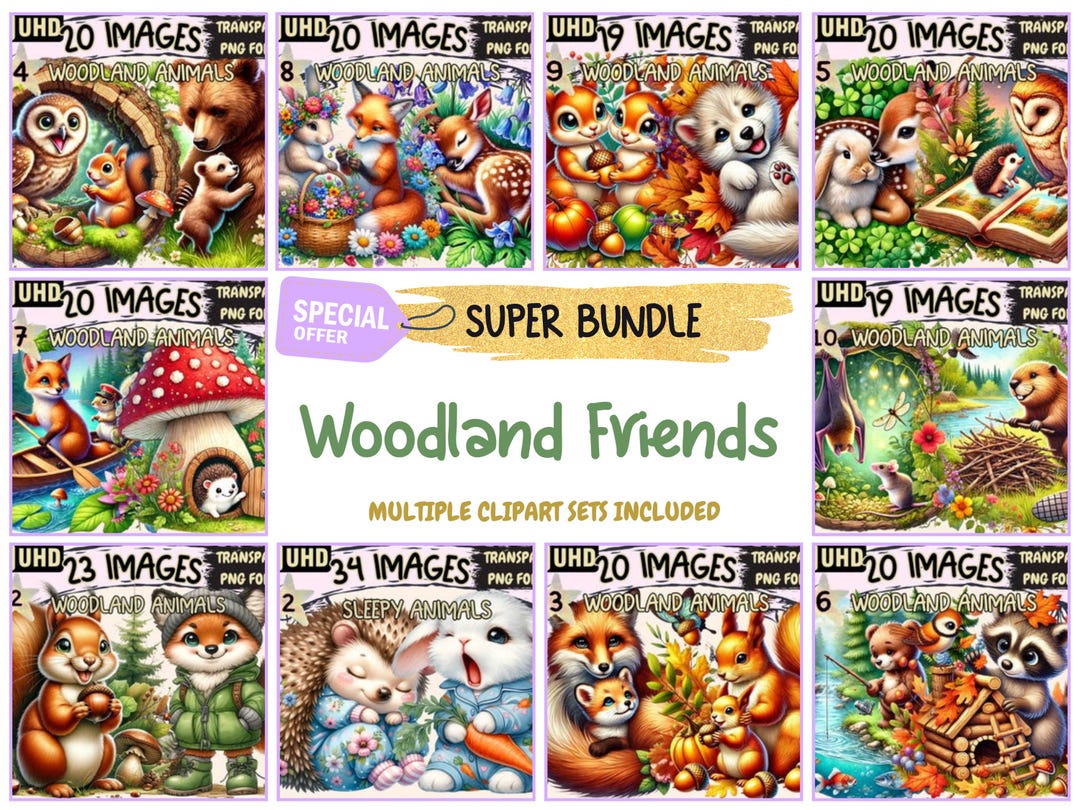 Woodland Friends Clipart Super Bundle – 23 PNG Sets (digital Download ...