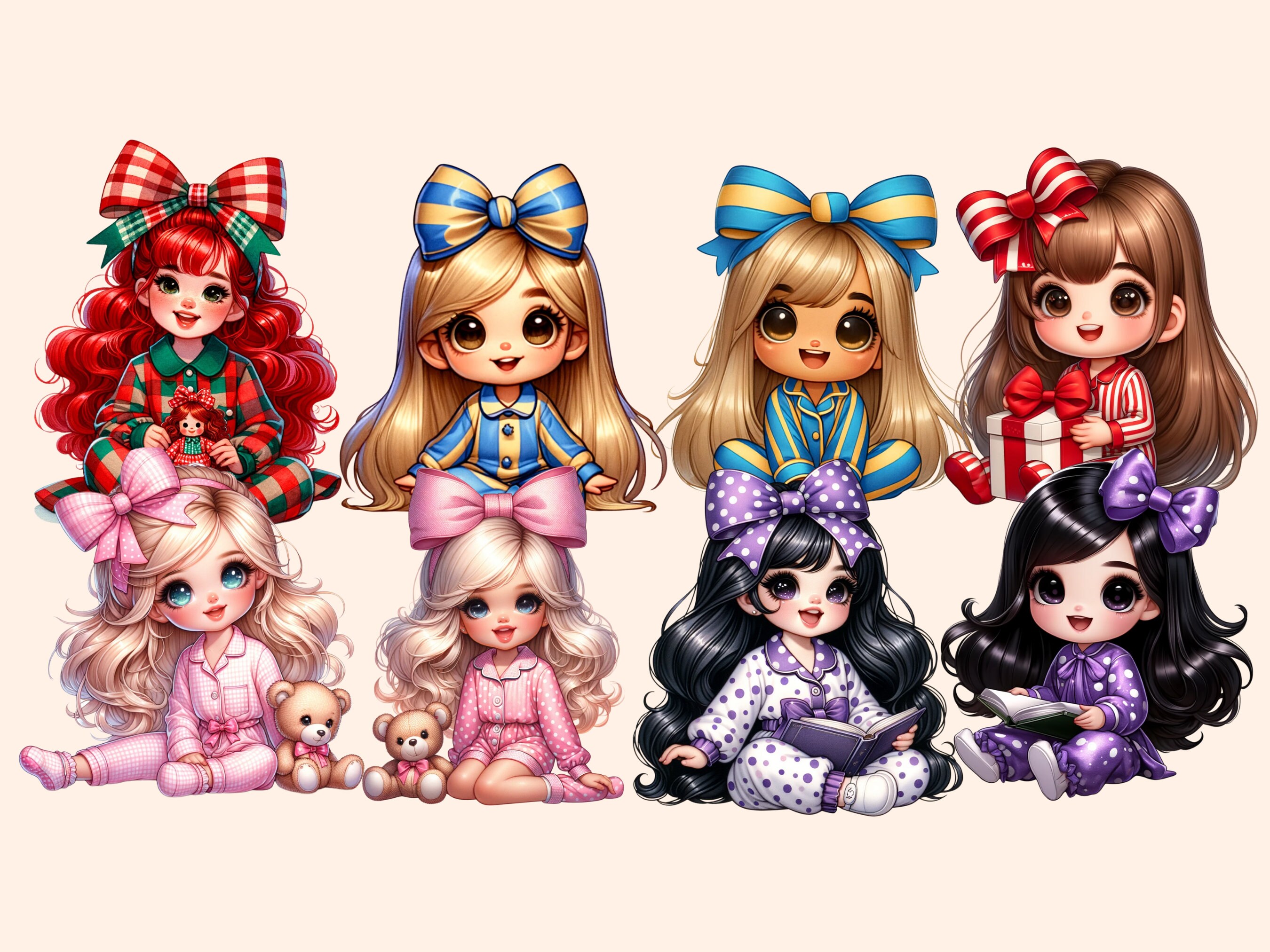 Pyjama Girls Clipart 20 PNG Cute Little Girl Graphics, Adorable Pyjamas ...