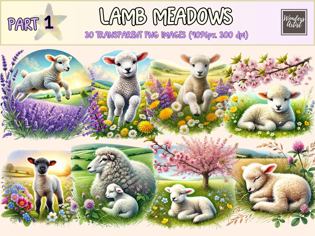 Lamb Meadows Clipart – 30 PNG Spring Pastoral Graphics (commercial Use ...
