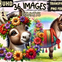 Donkey Clipart, Watercolor Donkey Clipart Digital Paper Commercial Use ...