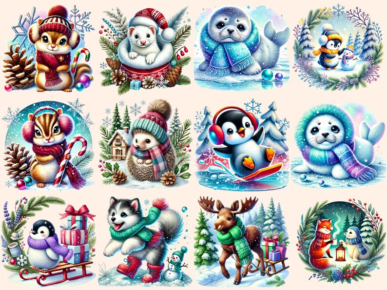 Snowy Critters Clipart – Winter Woodland Animals, 66 PNG (digital ...