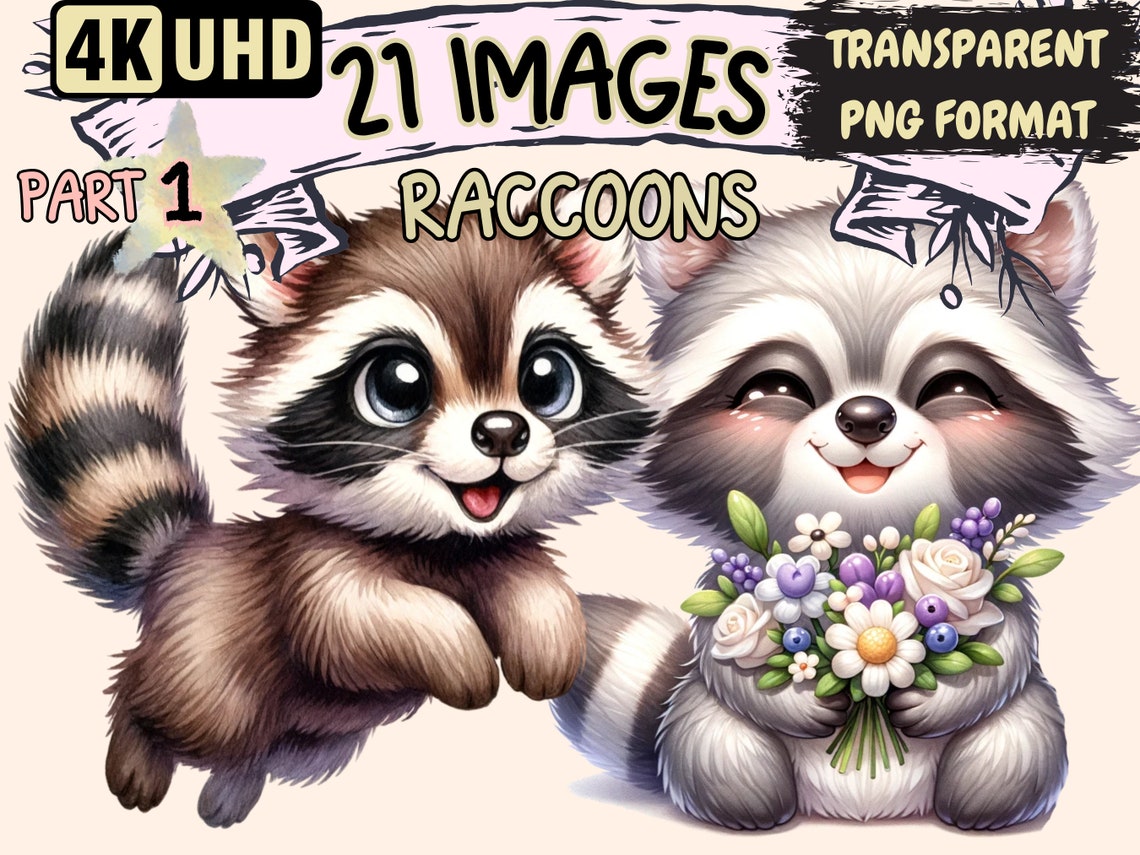 Raccoons Clipart - 21 PNG Adorable Raccoon Graphics, Cute Printables ...